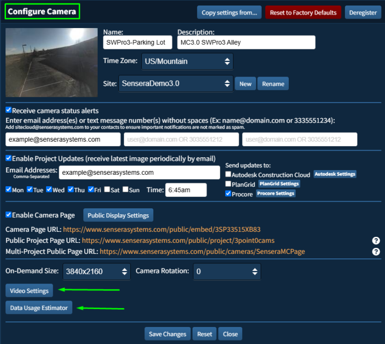 Accessing Camera Settings – Sensera Systems